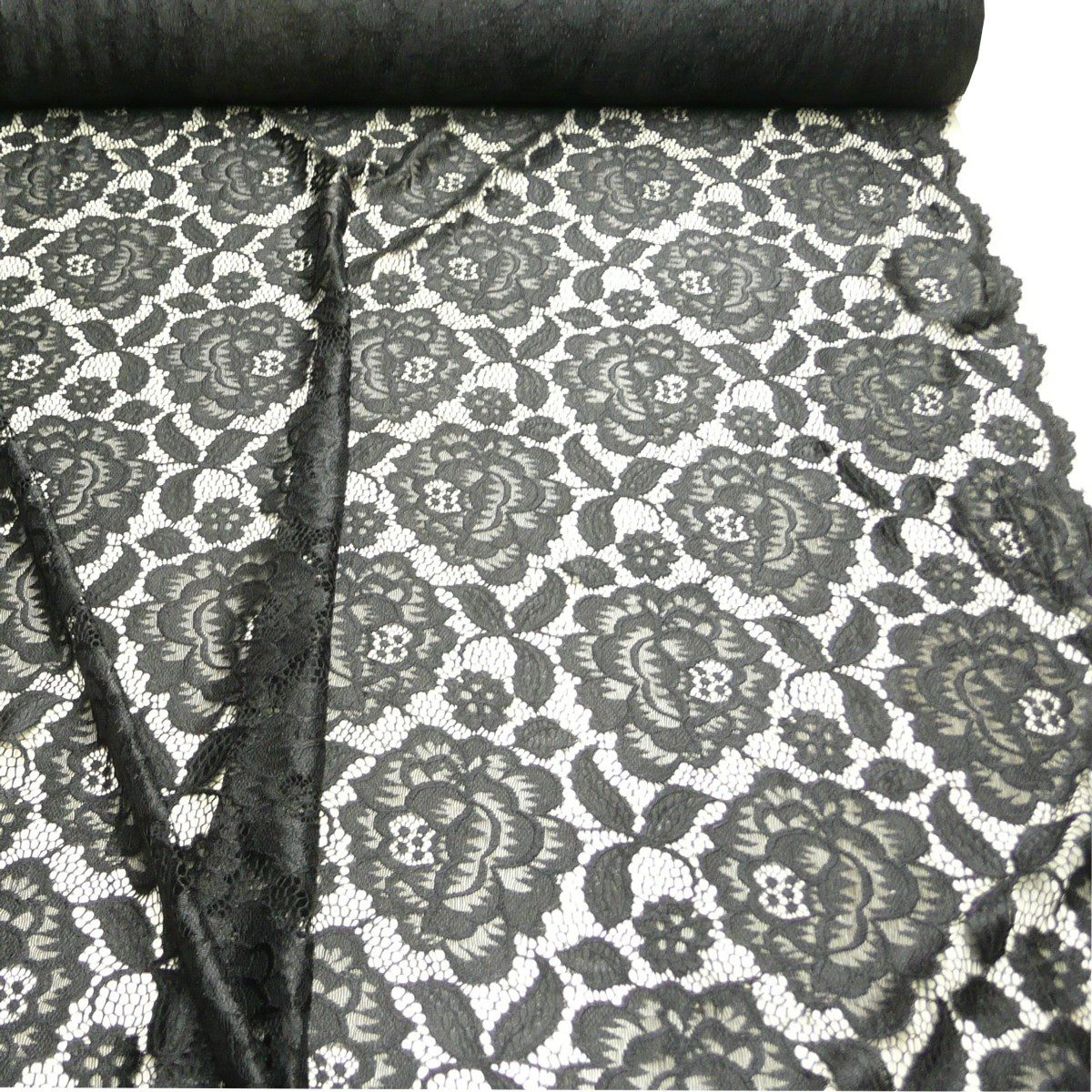 SchÖner Leben Stoff Bekleidungsstoff Spitze Blumen Schwarz Mit Wellen
