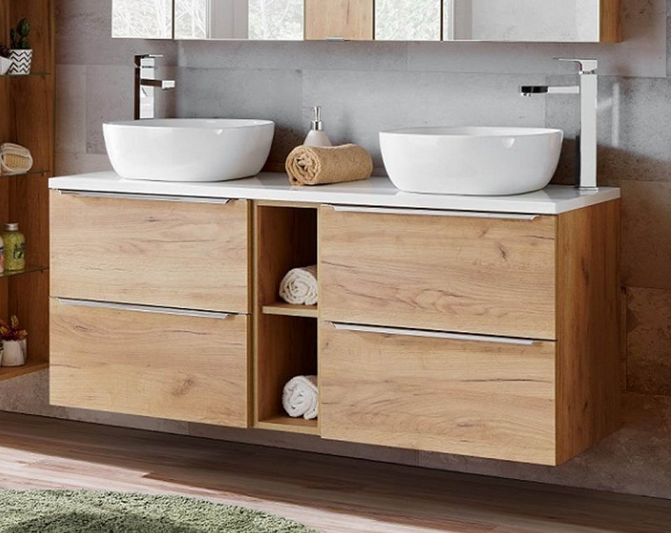 Einfachgutemoebel Waschtisch Set Bad Doppel Waschplatz Capri 140cm Wht