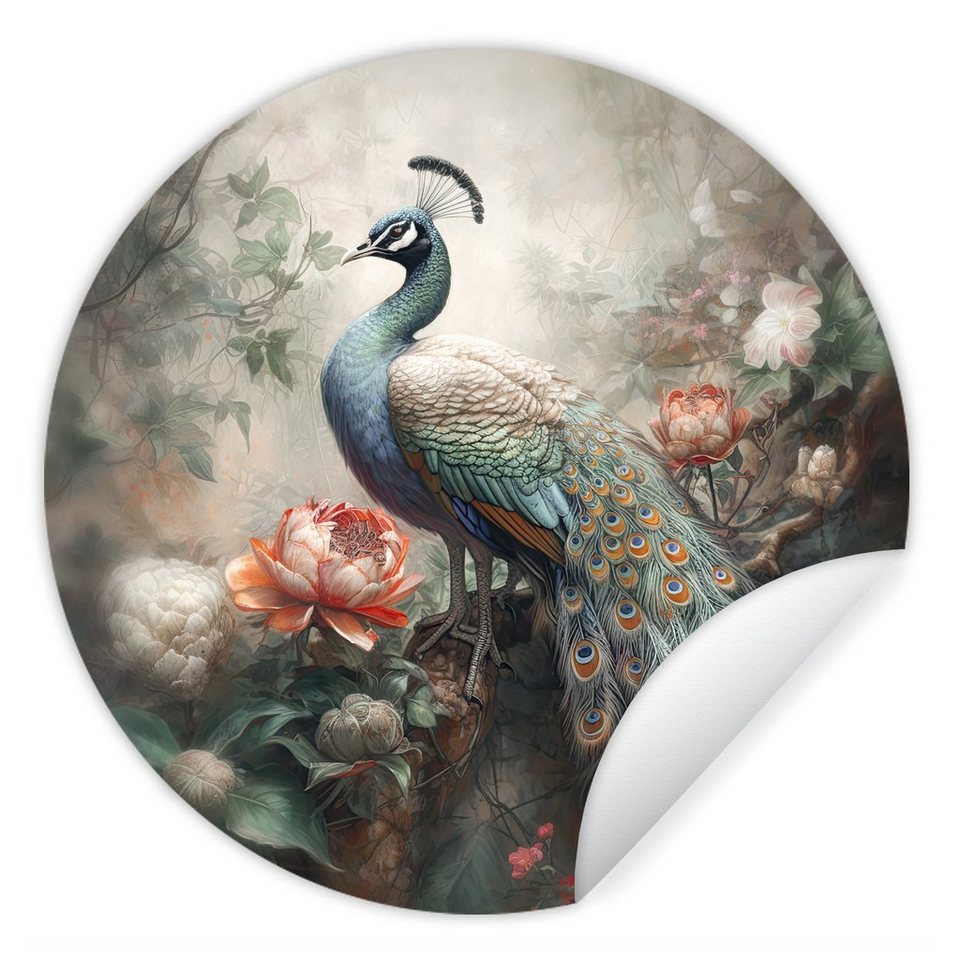 Muchowow Wandsticker Pfau Pfauenfedern Vogel Dschungel Blumen