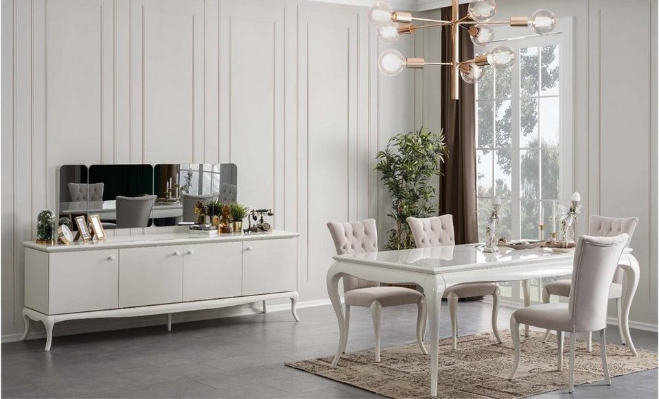 Jvmoebel Essgruppe Essgruppe Essecke Esszimmer Esstisch Holz Weiß Set