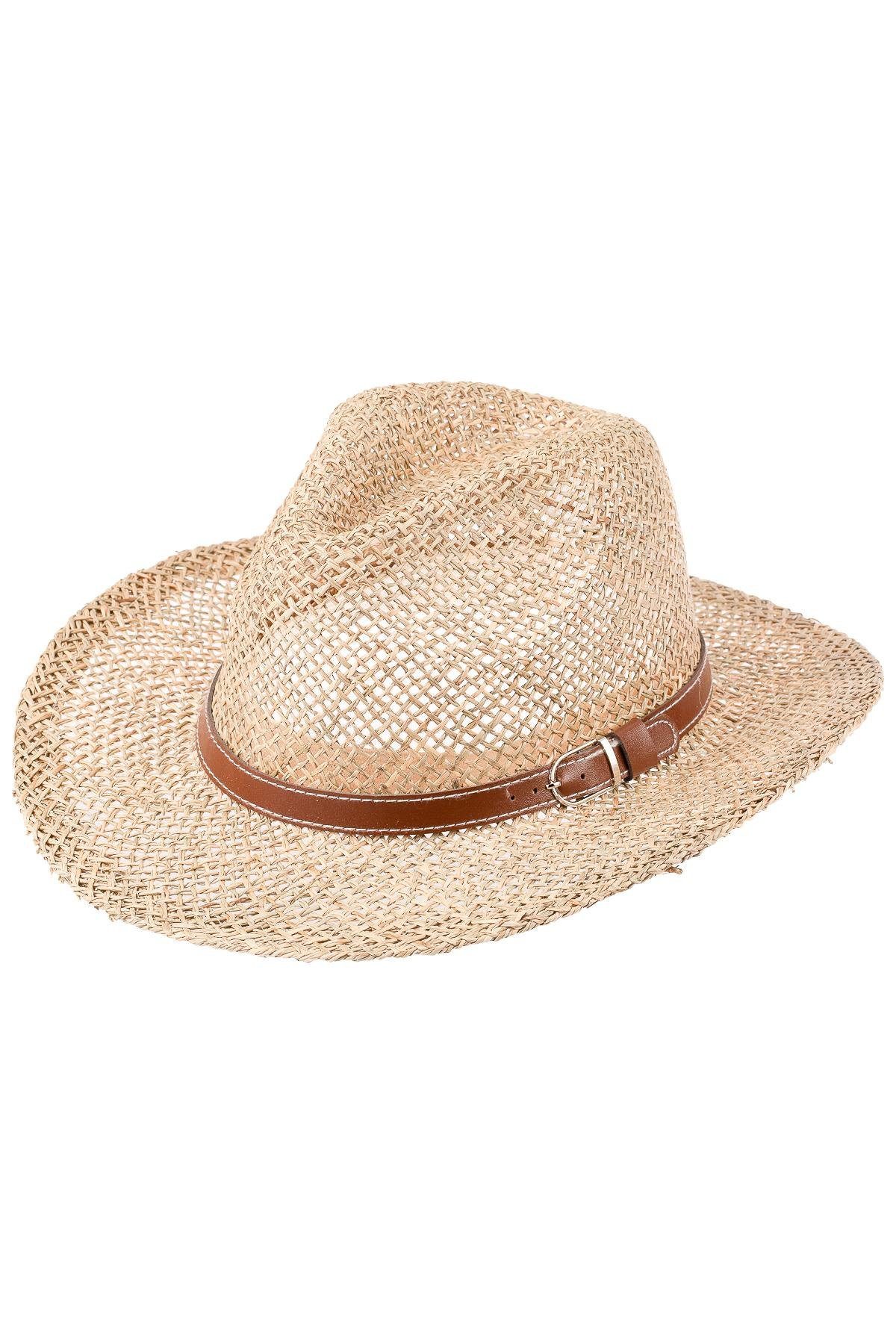 C&CITY Ballonmütze Herren Strohhut mit Gürteldetail, Men's Wide Brim ...