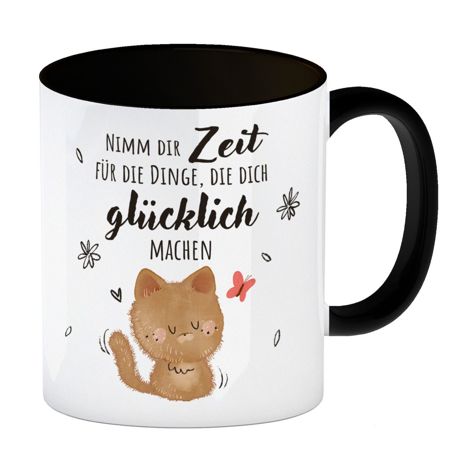 Speecheese Tasse Katze Kaffeebecher In Schwarz Mit Spruch Zeit Für Dein