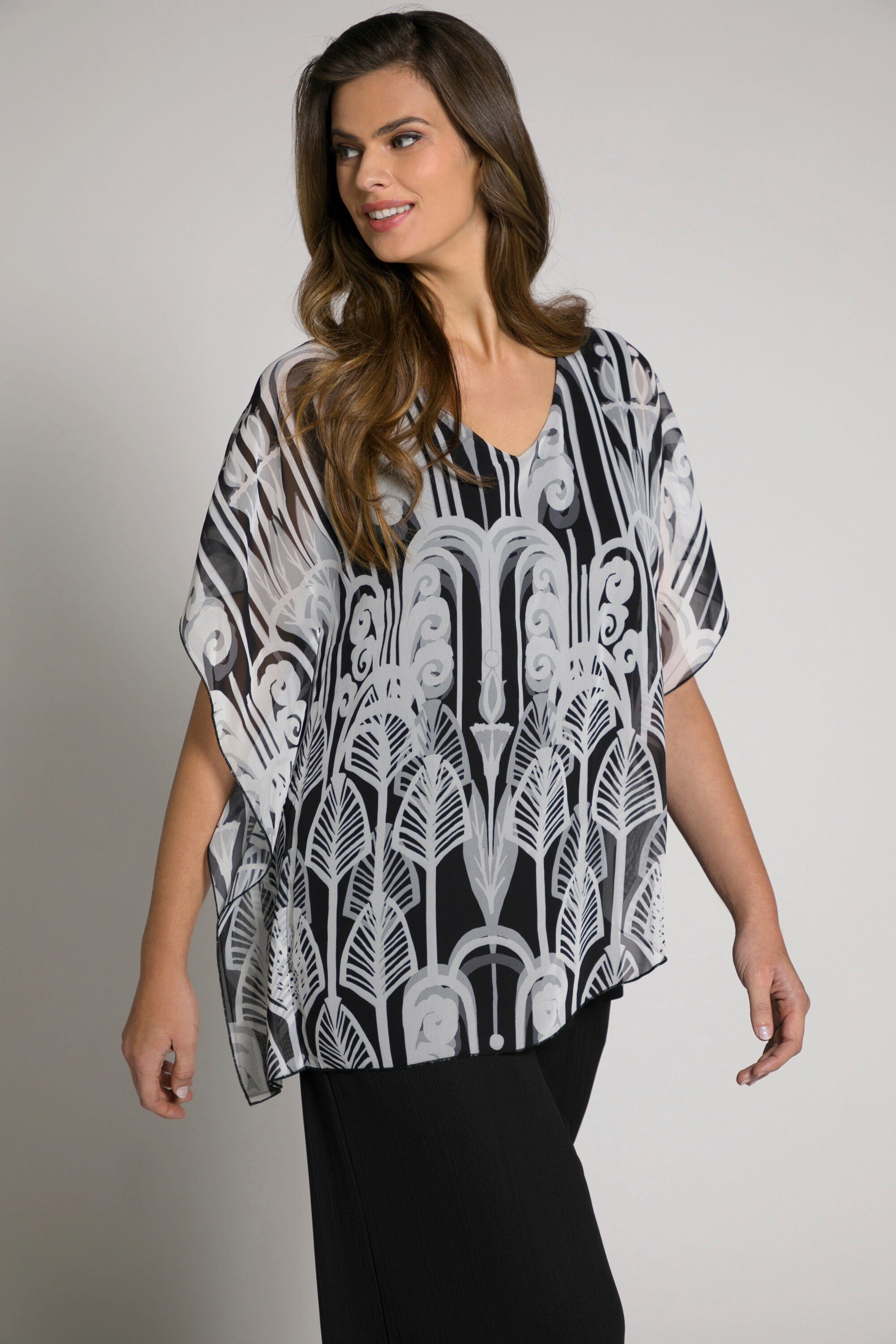 Ulla Popken Longbluse Chiffonbluse Doppellagig Rundhals Halbarm