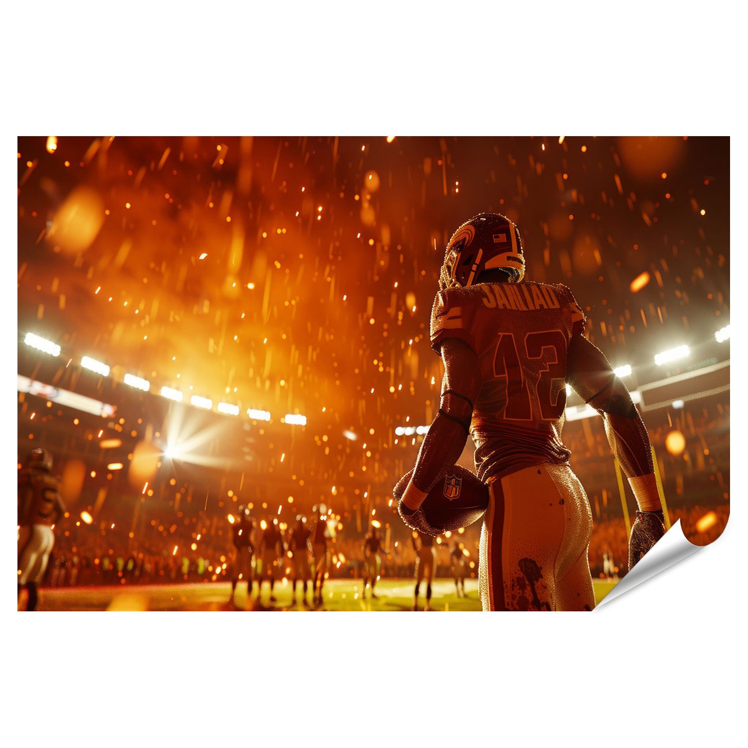 islandburner Poster, Siegesfeier eines Footballspielers bei Nacht, Print