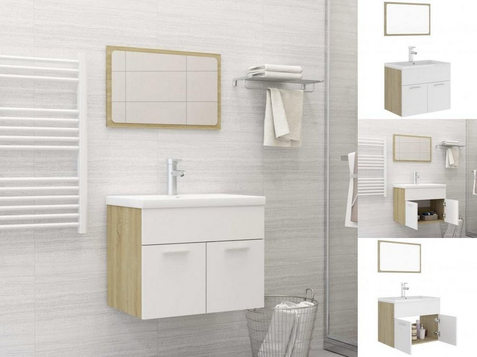 Vidaxl Badezimmer Set Badmöbel Set Weiß Und Sonoma Eiche Spanplatte