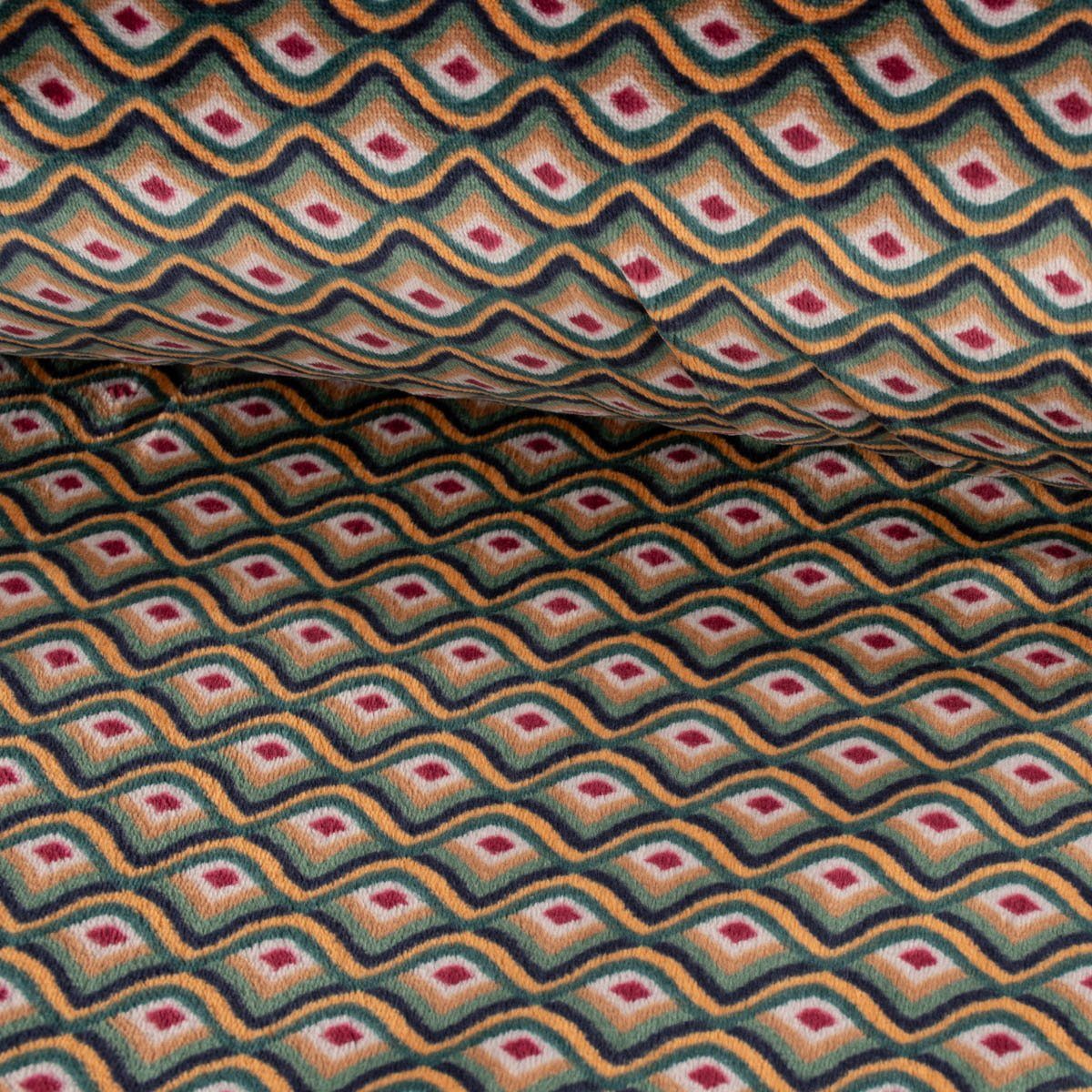 SchÖner Leben Stoff Wellness Fleece Retro Waves Wellen Dunkelgrün
