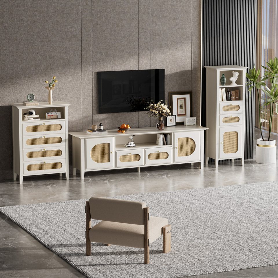 Okwish Wohnzimmer Set Rattan Möbelkombination 3 St Sideboard 11038