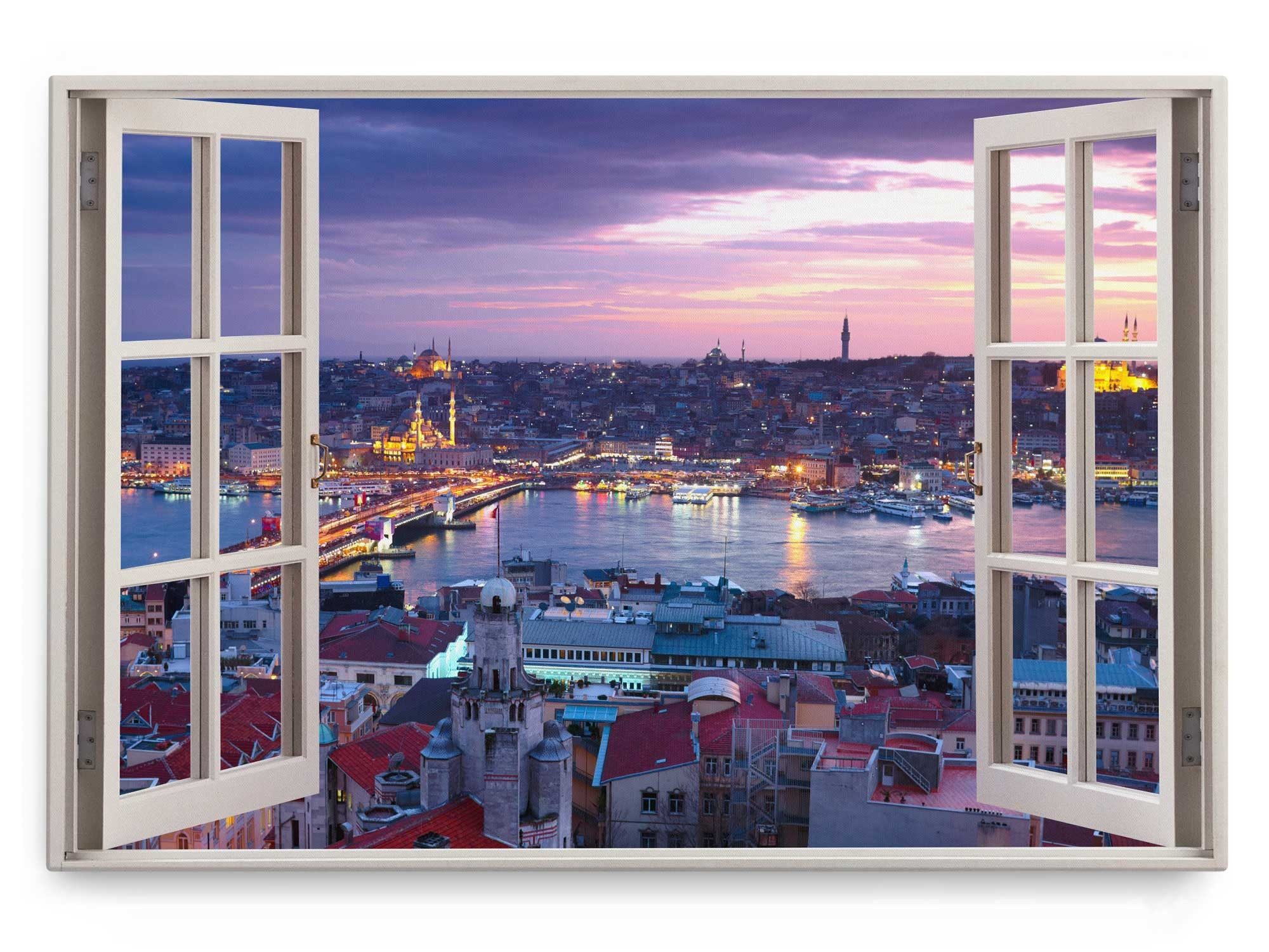 Sinus Art Leinwandbild Wandbild 120x80cm Fensterbild Istanbul Türkei Horizont Sonnenuntergang ...
