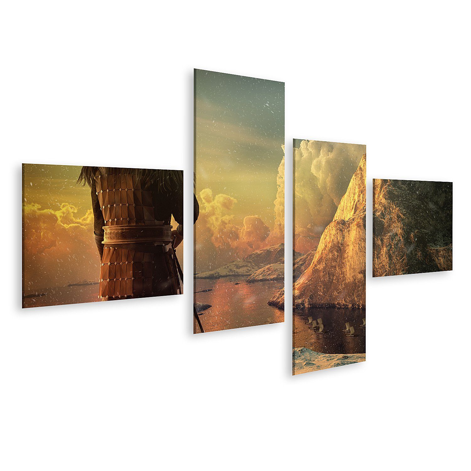 islandburner Leinwandbild Bild auf Leinwand Wikinger Krieger Blickt Auf Berg Wandbild Poster ...