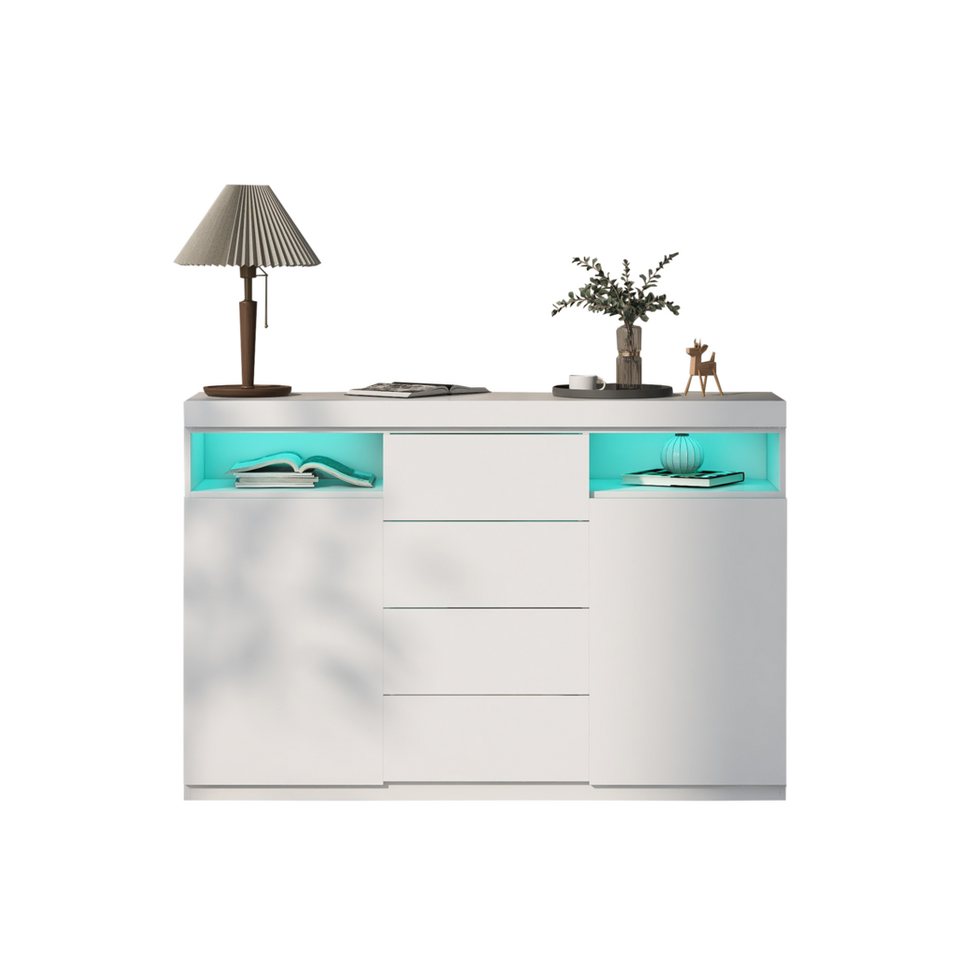 Okwish Sideboard Moderne Led Kommode Küchenschrank Highboard Weiß