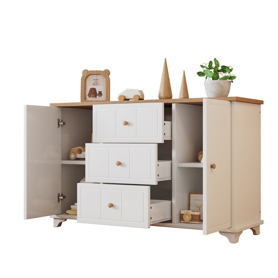 Rutaqian Sideboard Sideboard 140×80cm Mit 3 Schubladen Und 2 Türen