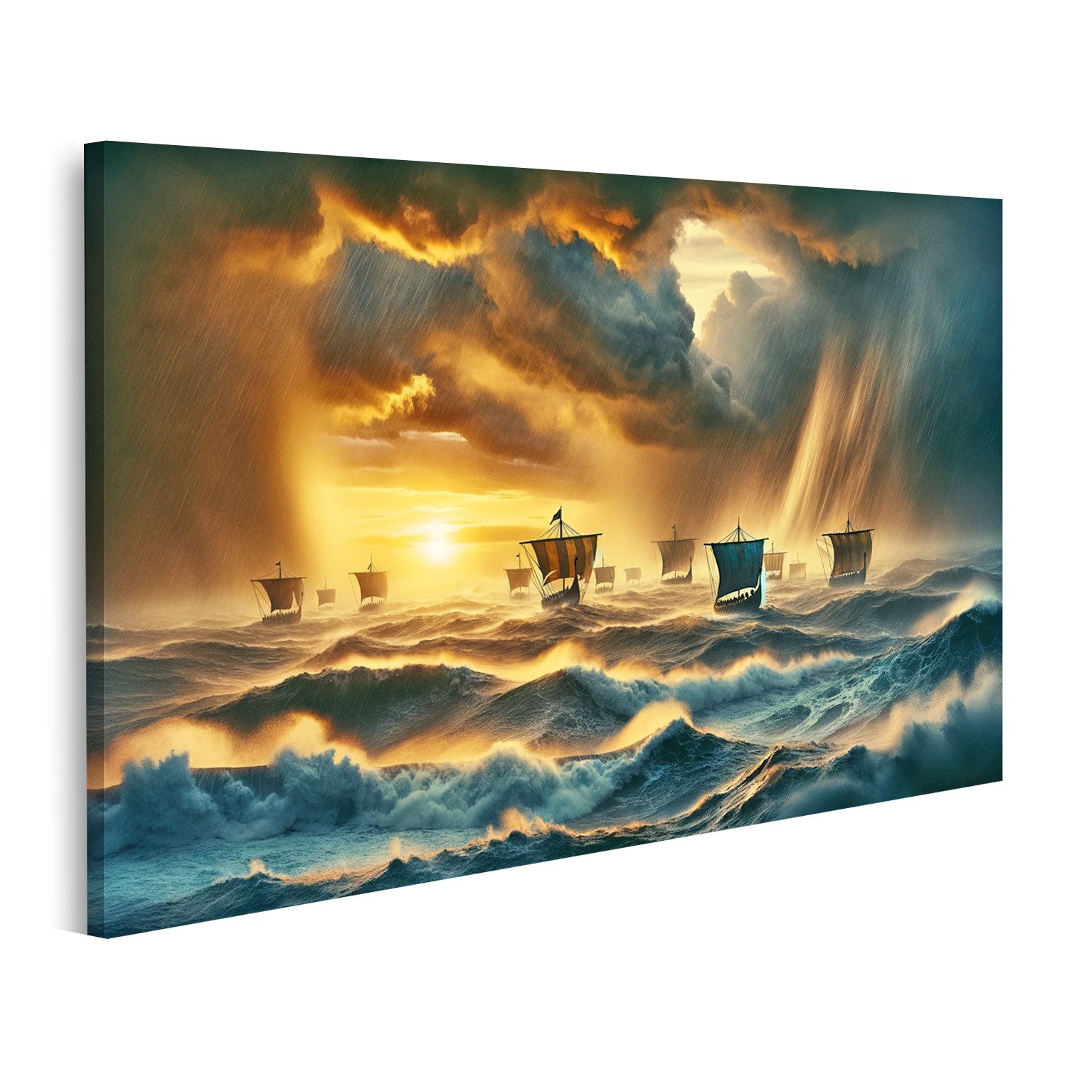 islandburner Leinwandbild Wikinger erleben Sturm in Nordsee Langschiffe Bilder