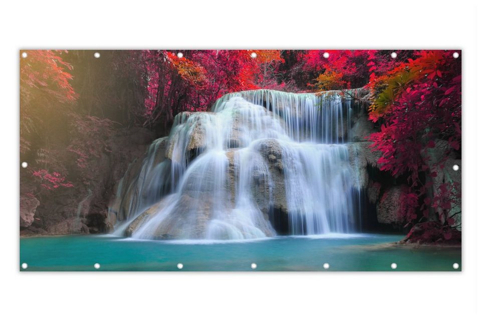 Muchowow Balkonsichtschutz Wasserfall Bäume Rot Landschaft