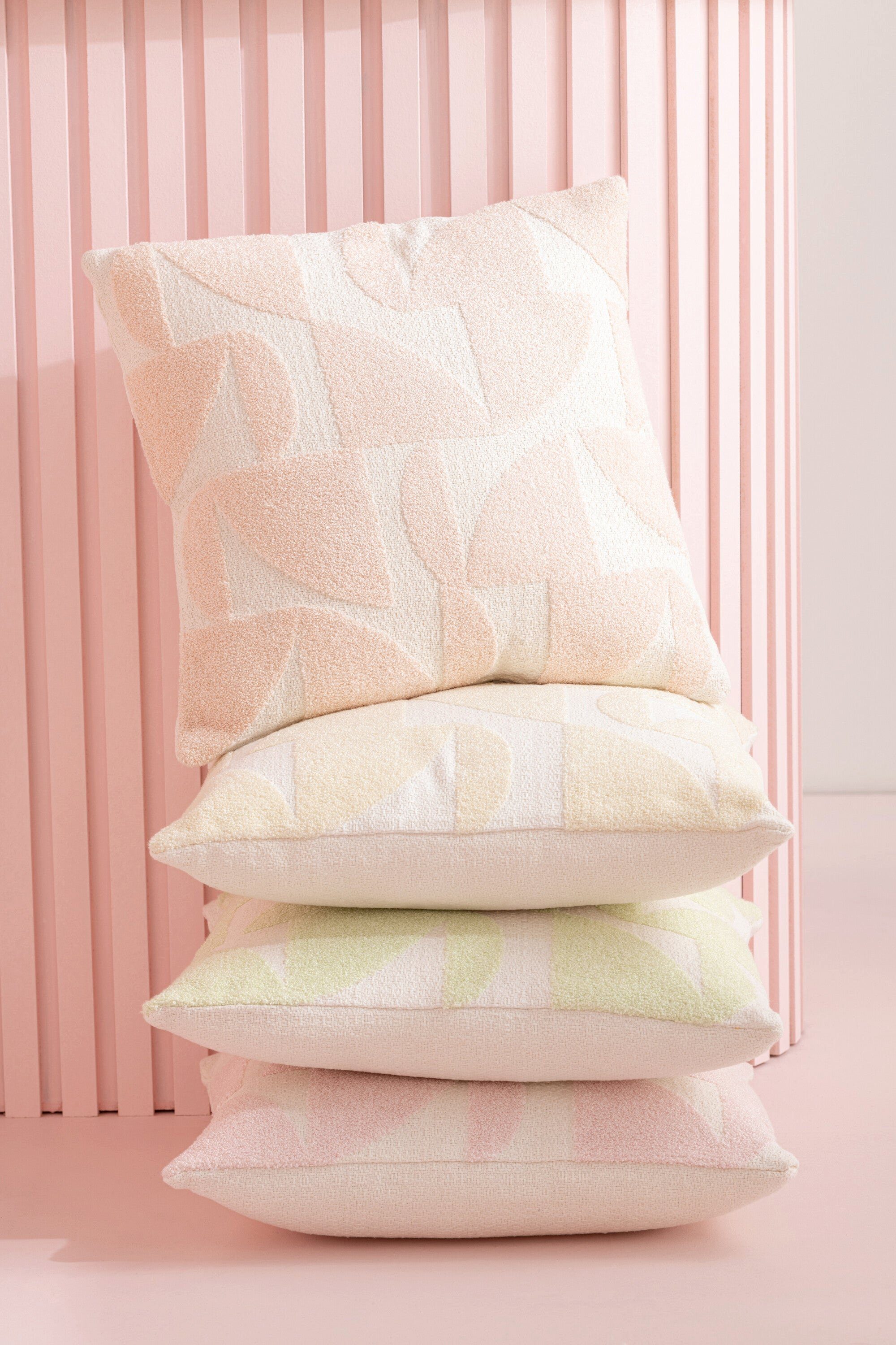 Gilde Dekoobjekt 4er Set Sommerliche Deko Kissen Geo Textil 43x43cm