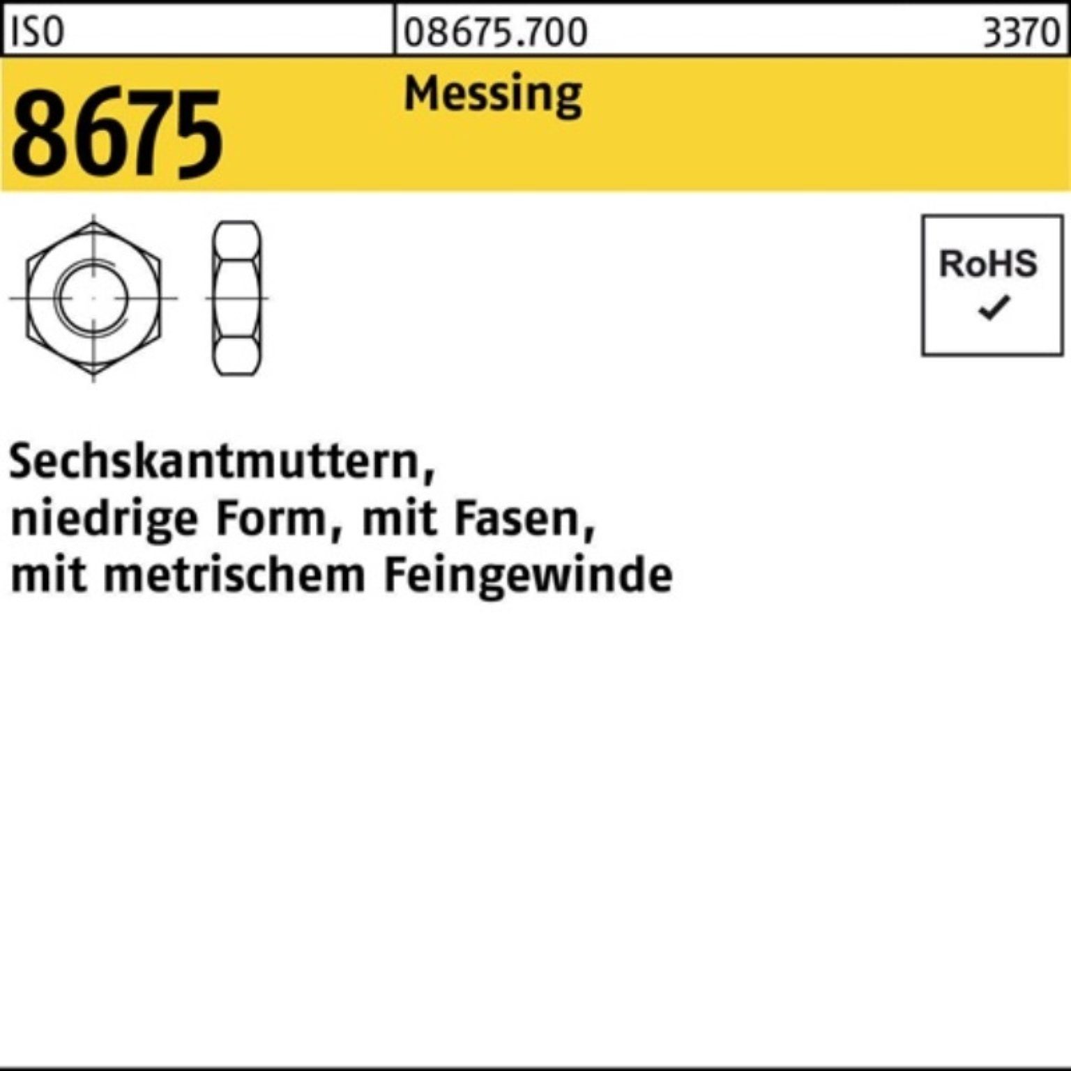 Reyher Muttern 100er Pack 086757000140150 Sechskantmutter ISO 8675 m.Fasen M 14 x 1,5