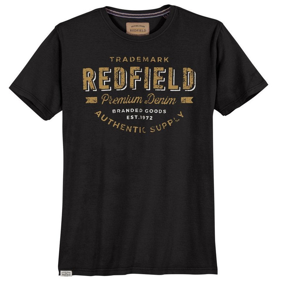 Redfield Rundhalsshirt Große Größen Herren Redfield Logo T Shirt Schwarz