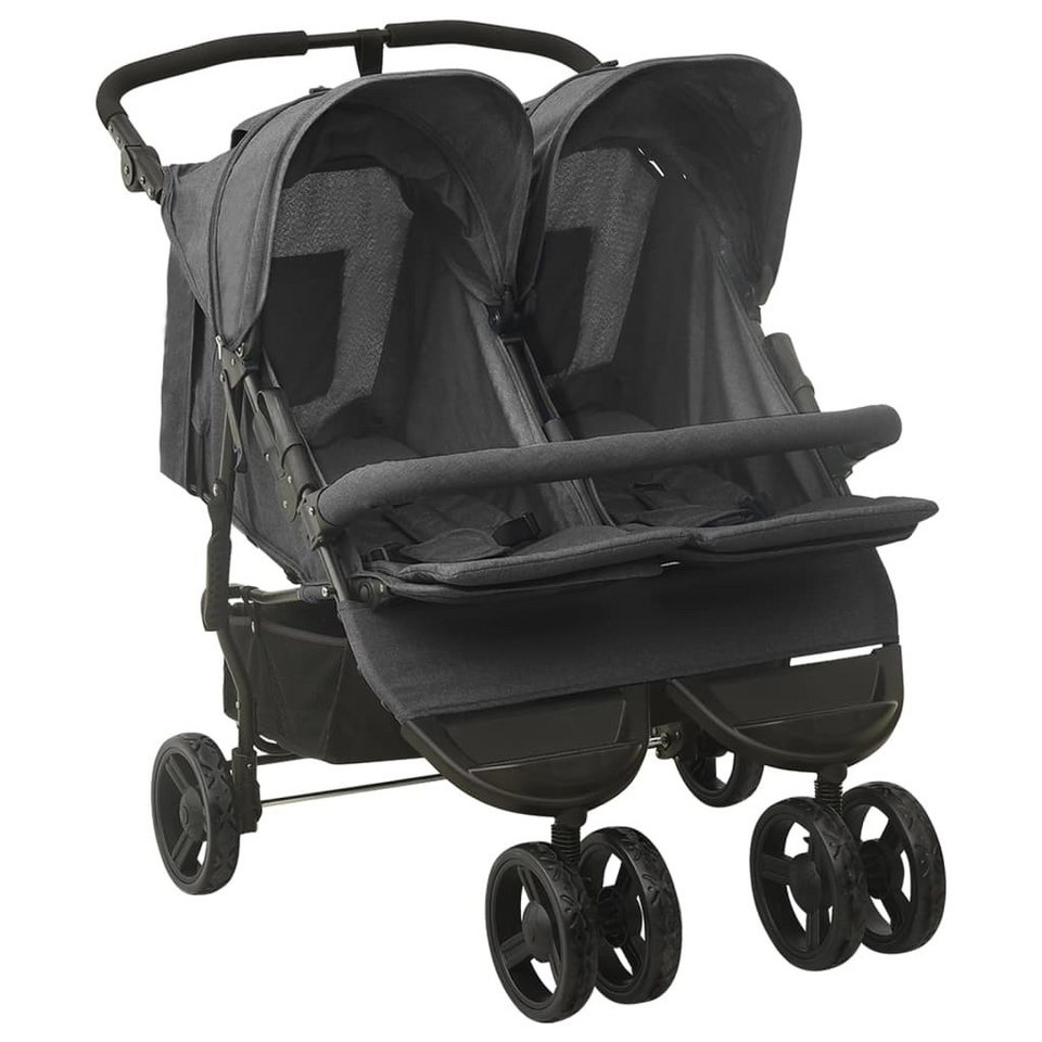 Vidaxl Kinder Buggy Aus Stahl Leinenstoff In Anthrazit Breite 99 Cm X