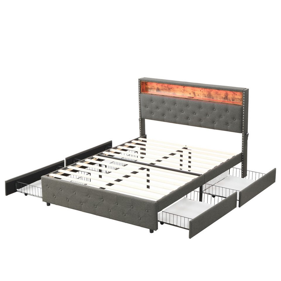 Gotagee Polsterbett Jugendbett Led 160x200cm Mit Usb Schubladen