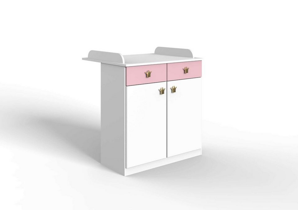 99rooms Kinderkleiderschrank Emilie Weiß Pastellrosa Wickelregal