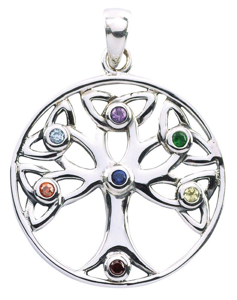 Saraswati Amulett Anhänger "Baum des Lebens" mit 7 Zirkonia Silber 925 4,7g 2,5cm