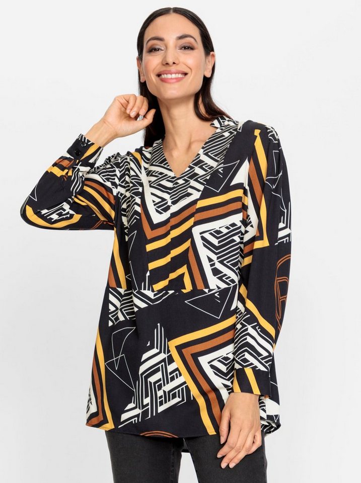Heine Klassische Bluse Druckbluse Stilvoller Stehkragen Mit V
