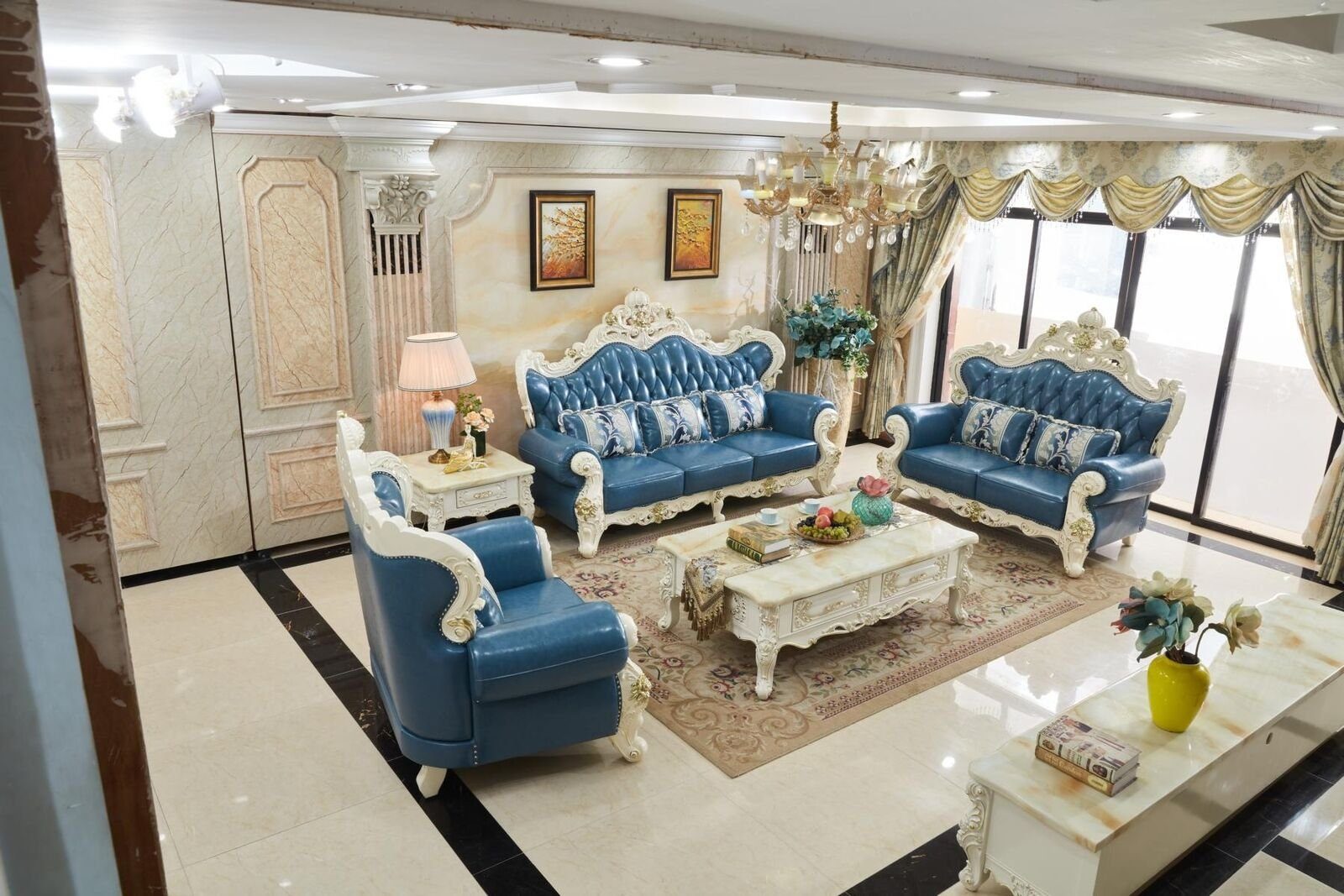 Jvmoebel Sofa Blaue Sofagarnitur 3 2 1 Sitz Set Wohnzimmer Couch 3