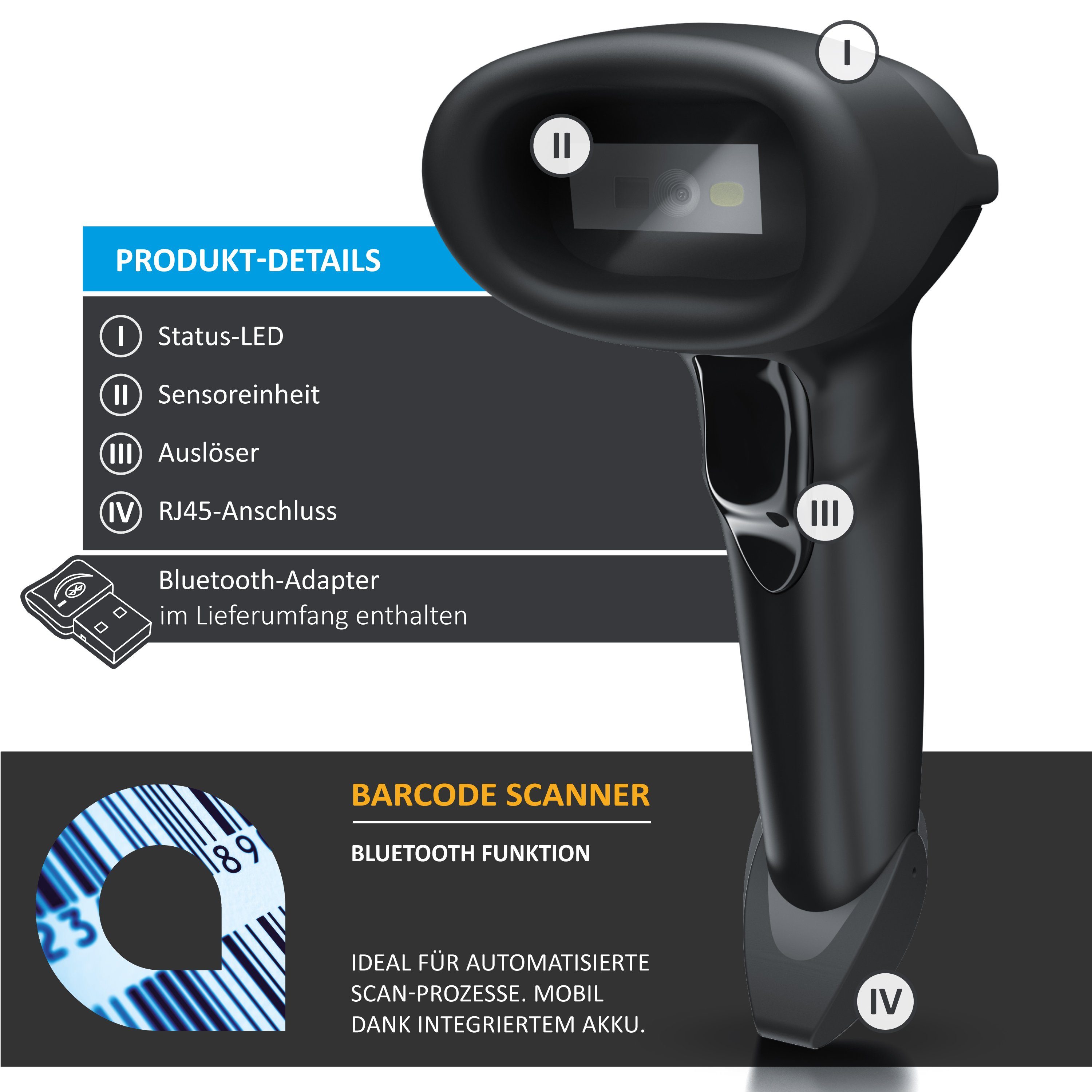 Aplic Handscanner, (Bluetooth Barcode Scanner, Barcodescanner kabellos ...