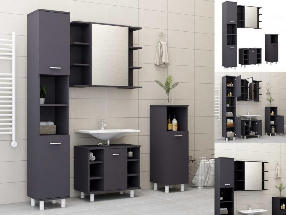 Vidaxl Badezimmer Set 4 Tlg Badmöbel Set Grau Spanplatte