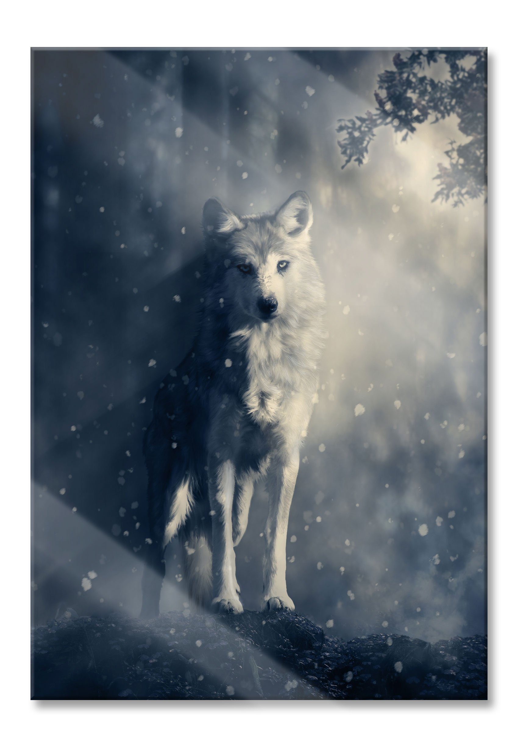 Pixxprint Glasbild Fantasievoller Weißer Wolf Auf Lichtung