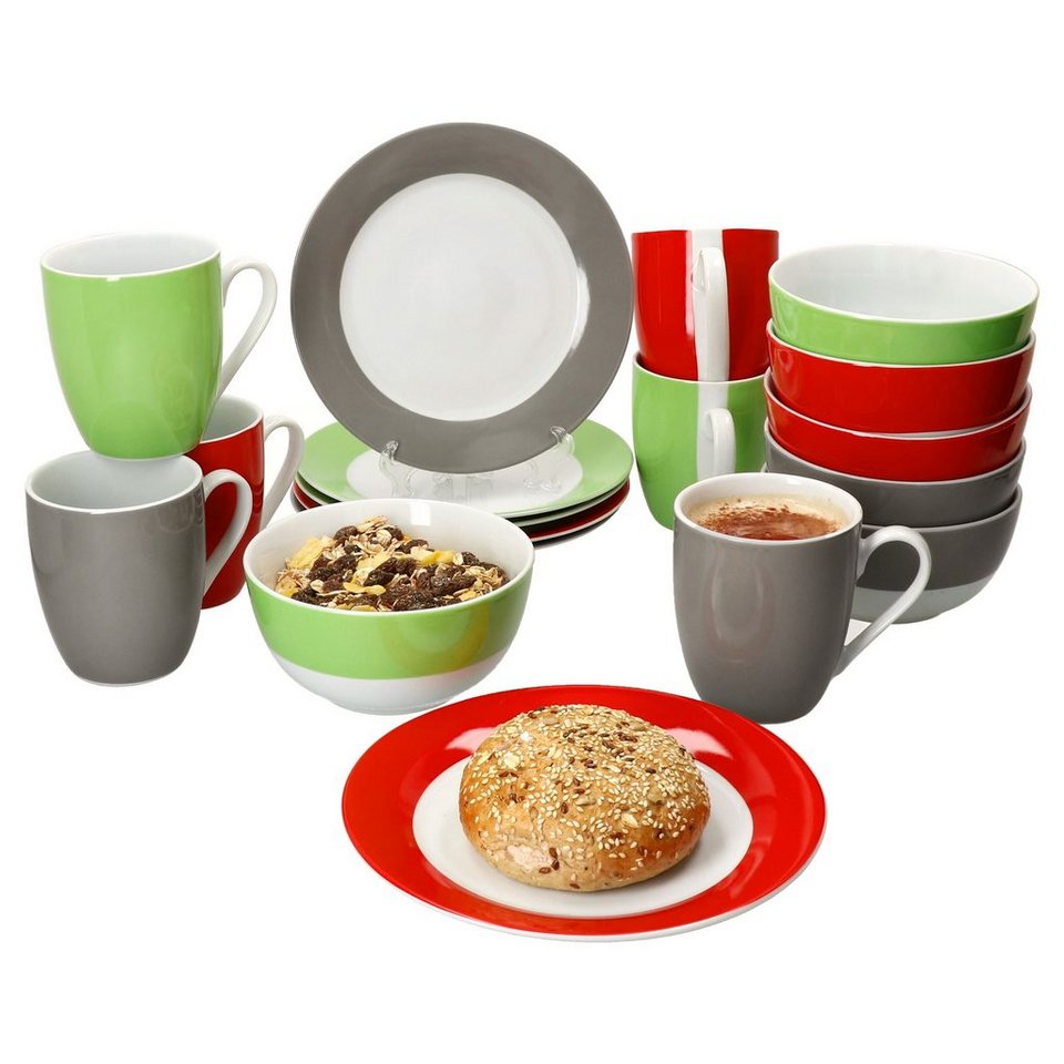 Mambocat Frühstücks Geschirrset 18tlg Frühstücksset Variant Trio