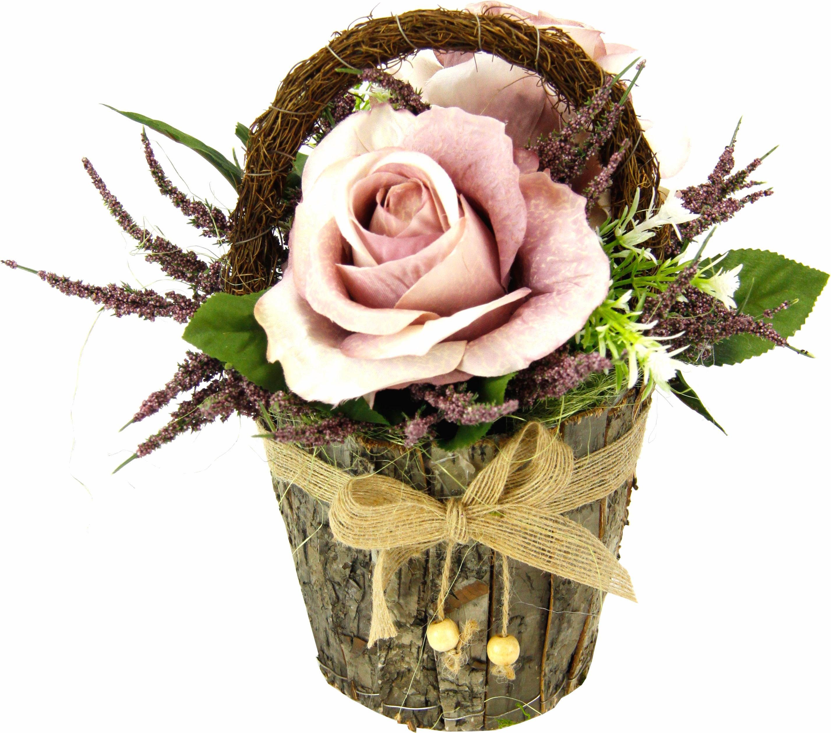 Kunstpflanze Gesteck Rosen In Rindentopf Höhe 25 Cm Online Kaufen Otto