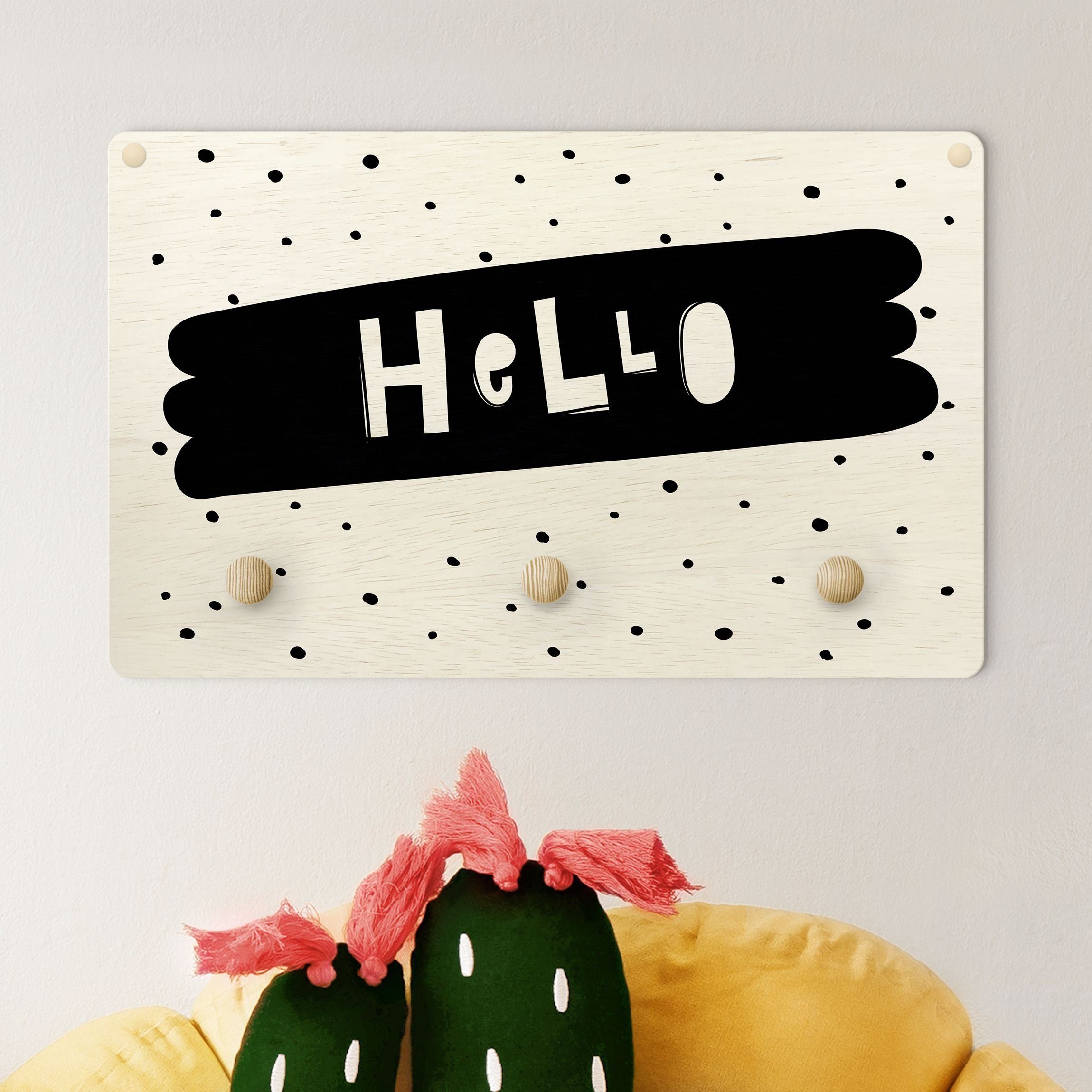 Bilderdepot24 Garderobenpaneel Schwarz Illustration Spruch Hello Auf