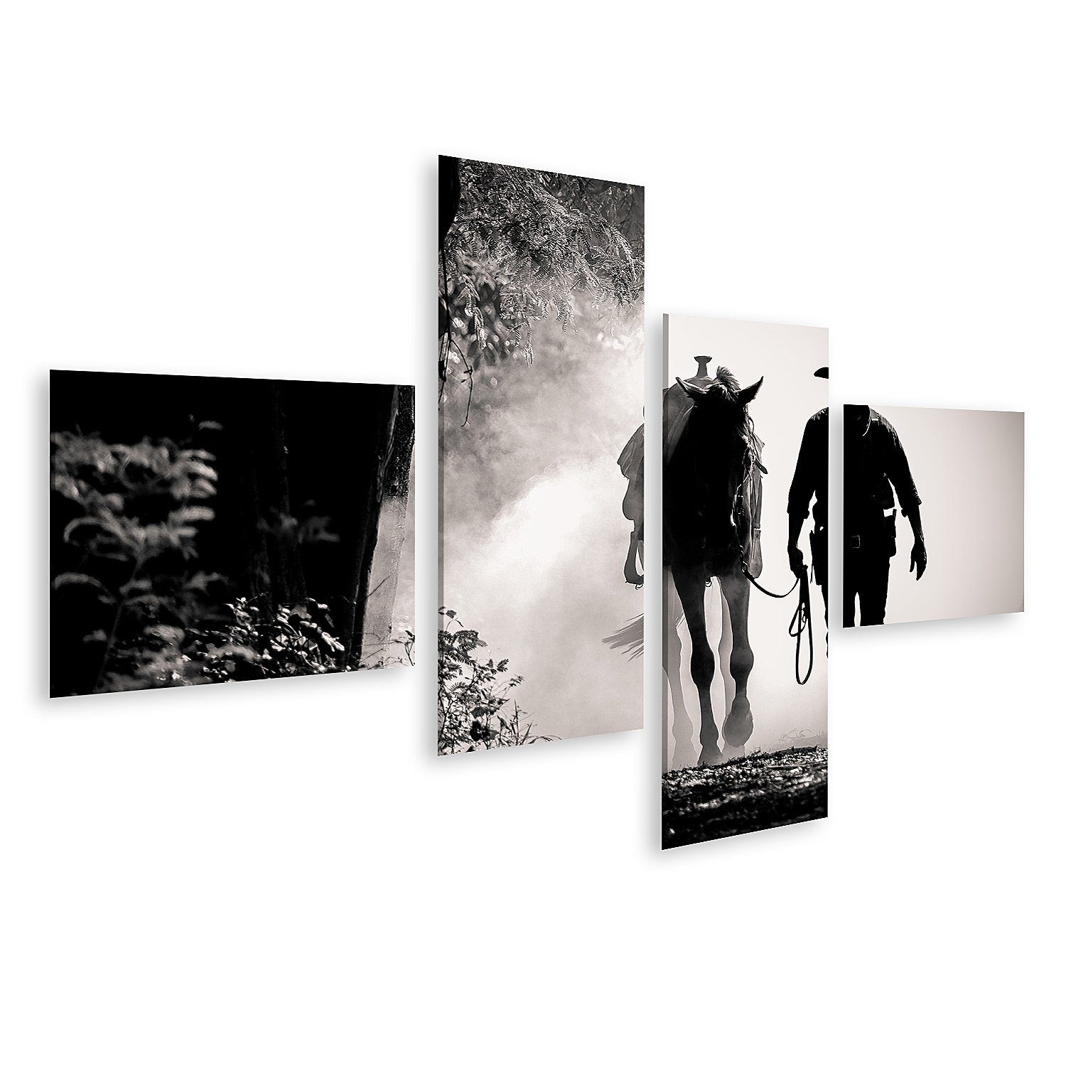islandburner Leinwandbild »Bild auf Leinwand Schwarz-Weiß-Bild Silhouette von Cowboy und das ...