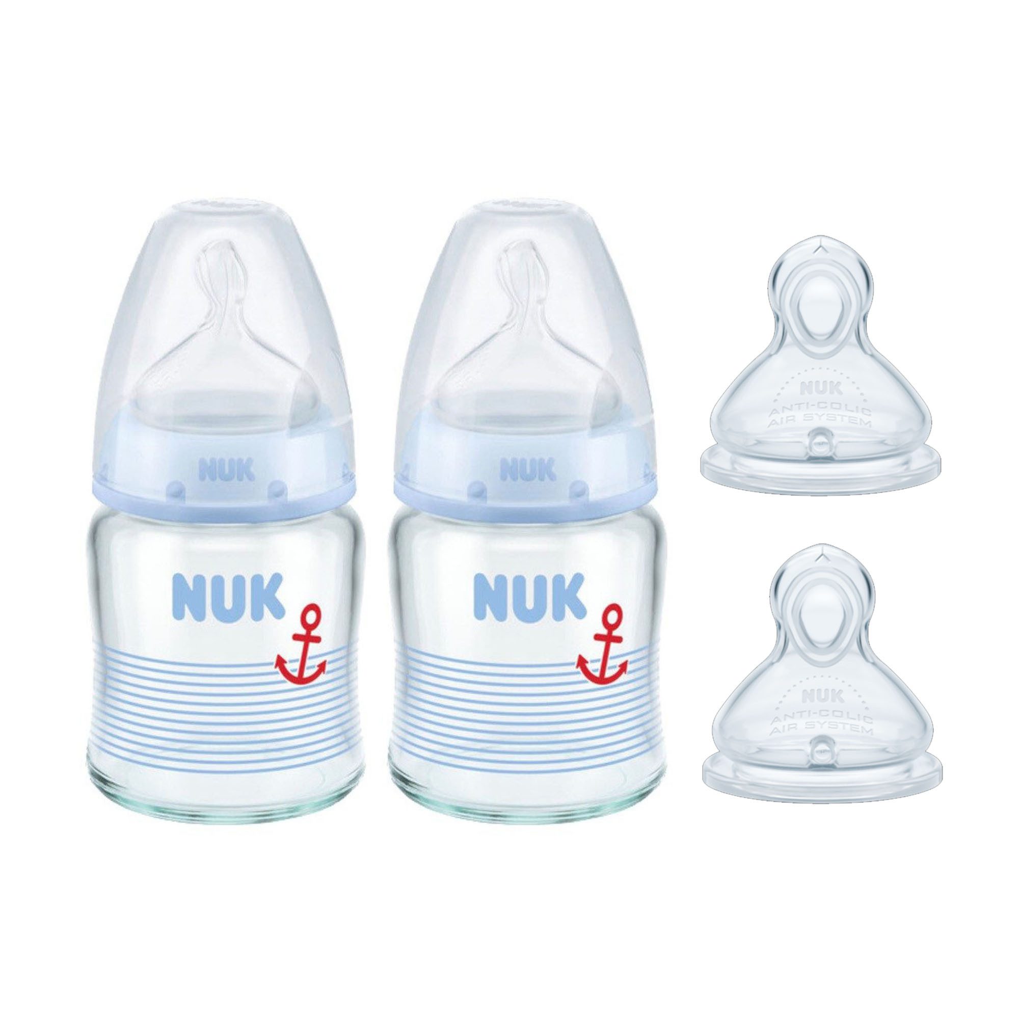 NUK Babyflasche NUK First Choice Glasflasche 120ml 0+ VORTEILSET mit 2er Sauger 0-6