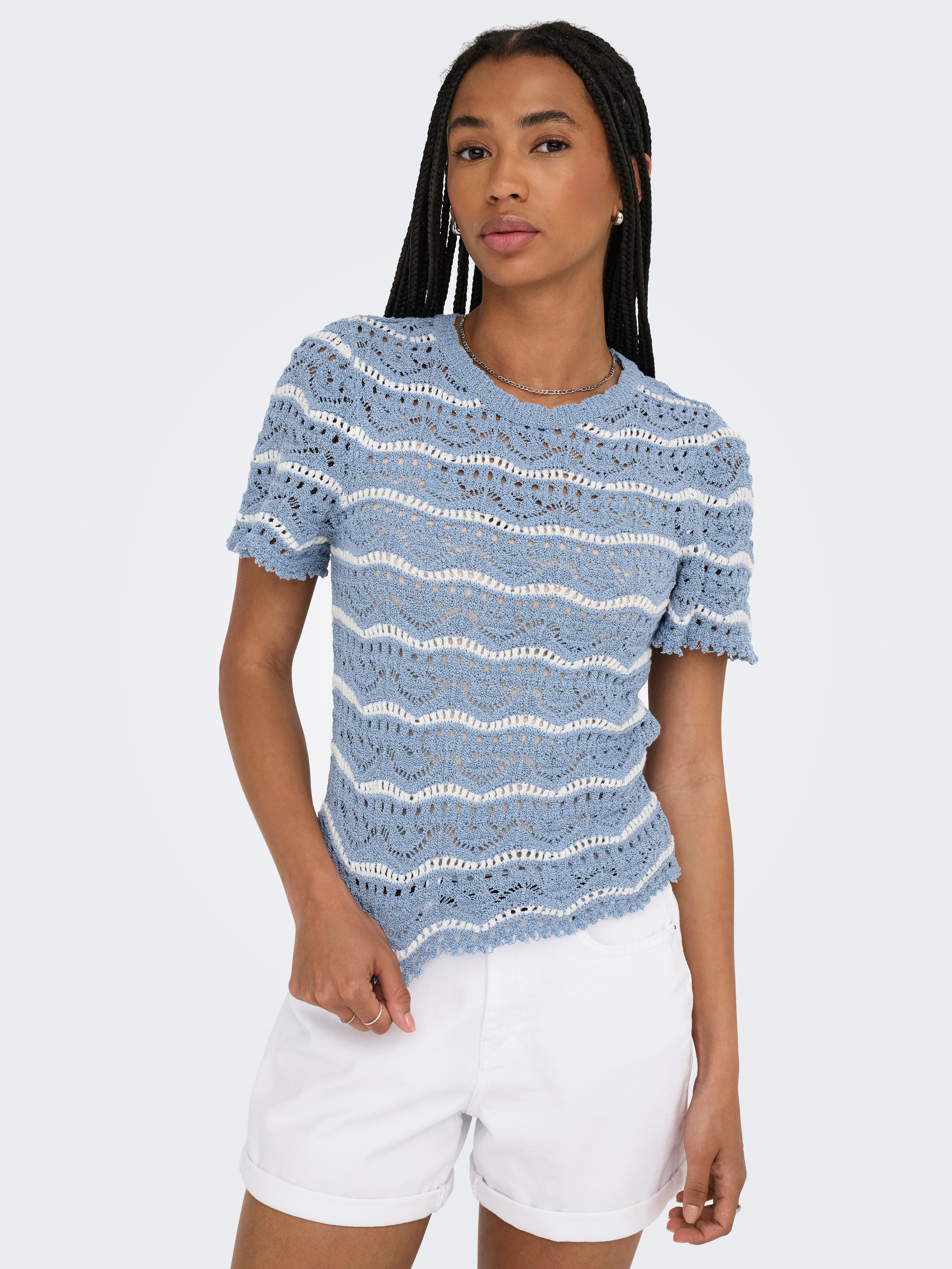 ONLY Kurzarmpullover ONLANNASOFIA LIFE SS STRIPE O-NECK KNT, Kurzarm Pulli