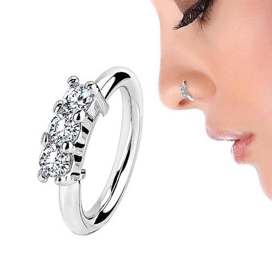 Taffstyle Nasenpiercing Universal Piercing Ring mit 3 Kristallen Nasen ...