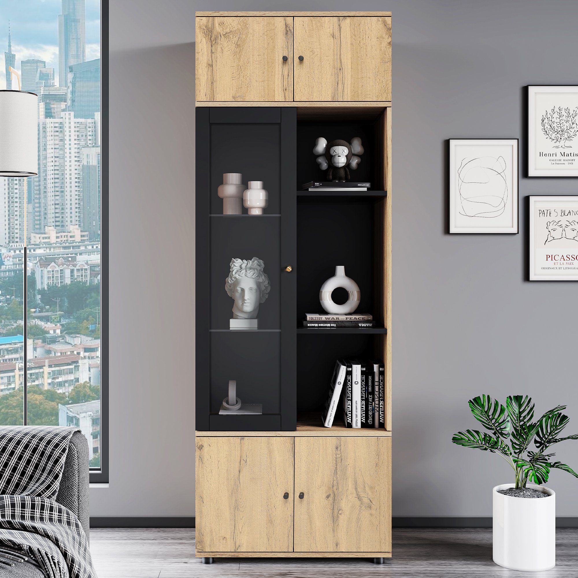 Okwish Vitrine Stauraumvitrine Vitrine Mit Großen Stauraum Stehend