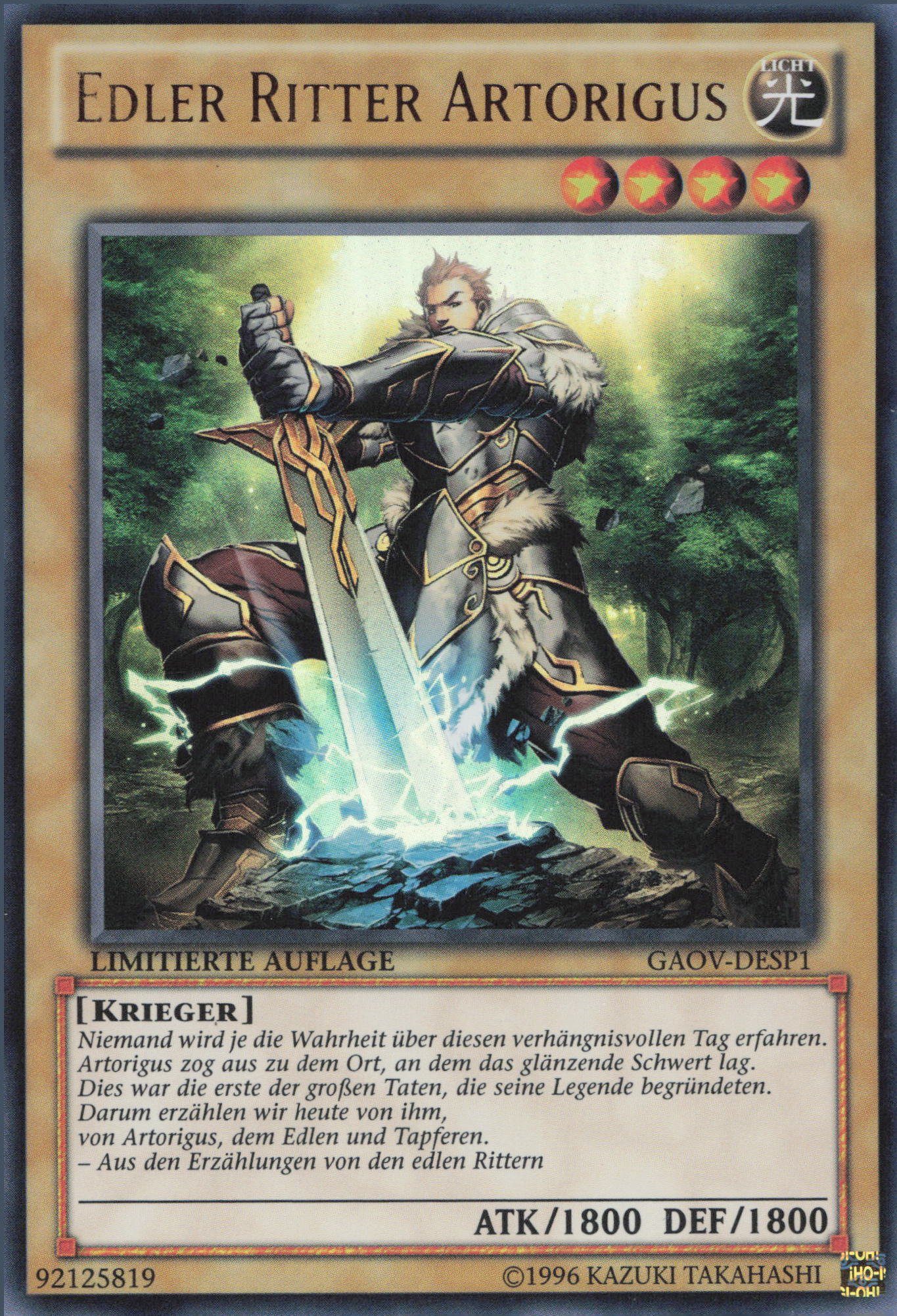 Recollectibles Sammelkarte Yugioh Karte Edler Ritter Artorigus V2