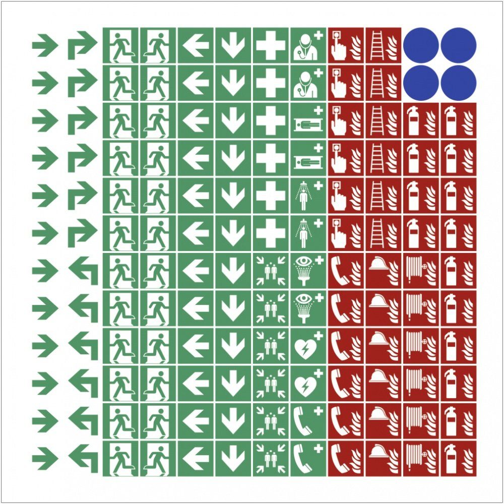 König Werbeanlagen Hinweisschild Piktogramm-Sammelbogen für Flucht- und Rettungspläne, ISO 7010 ...