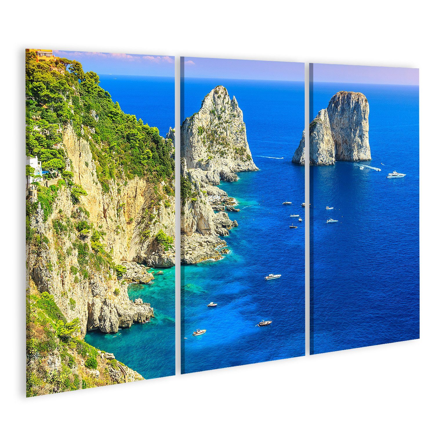 islandburner Leinwandbild Bild auf Leinwand Capri Island Beach Faraglioni Cliffs Italien Europa