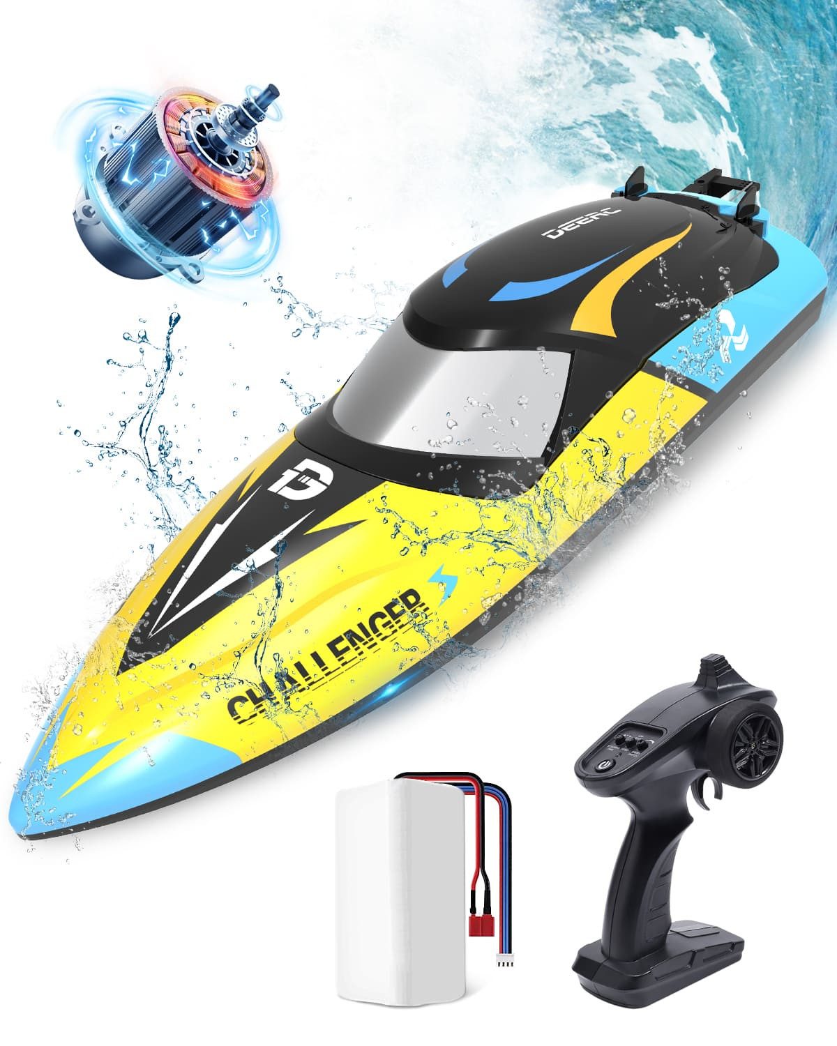 DEERC RC-Boot Bürstenloses 48 km/h mit Alarm, LED, 2,4 GHz ...