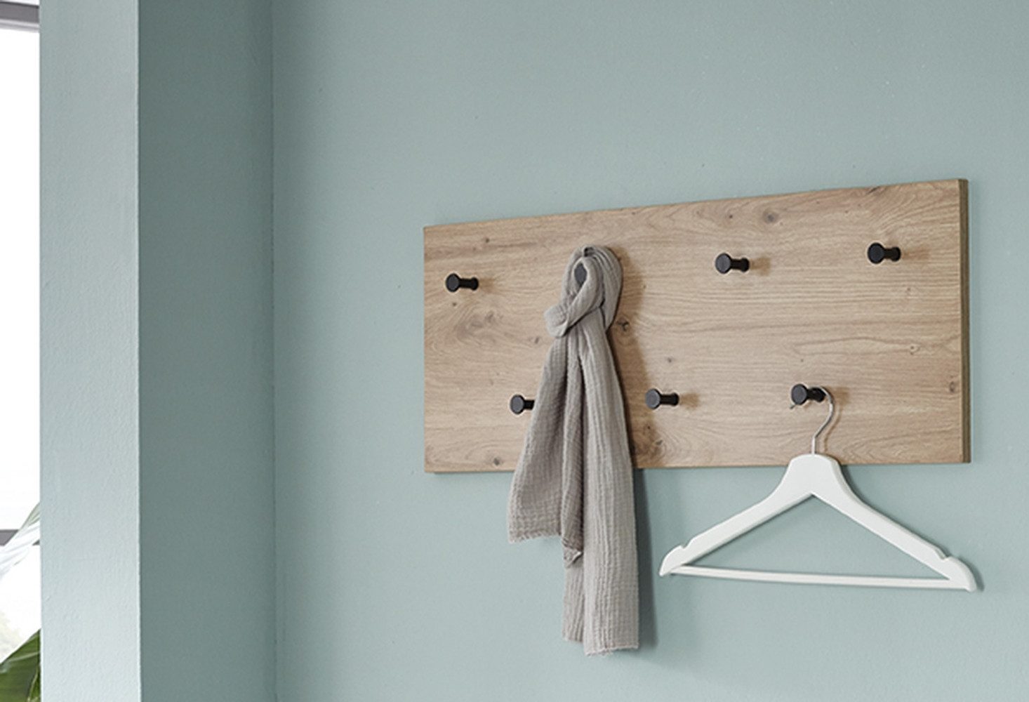 freiraum Wandgarderobe 37442, in eiche, schwarz, MDF, Metall - 80x30x5cm (BxHxT)