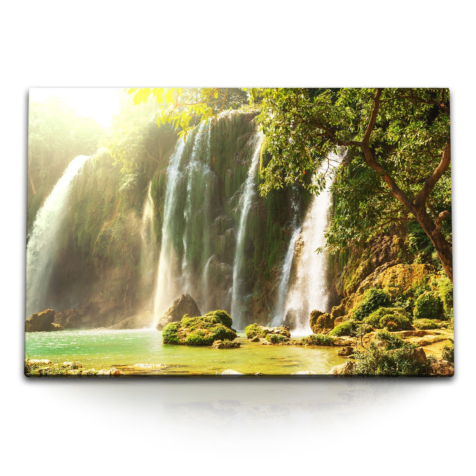 Sinus Art Leinwandbild 120x80cm Wandbild auf Leinwand Vietnam Wasserfälle Natur Tropisch Grün ...