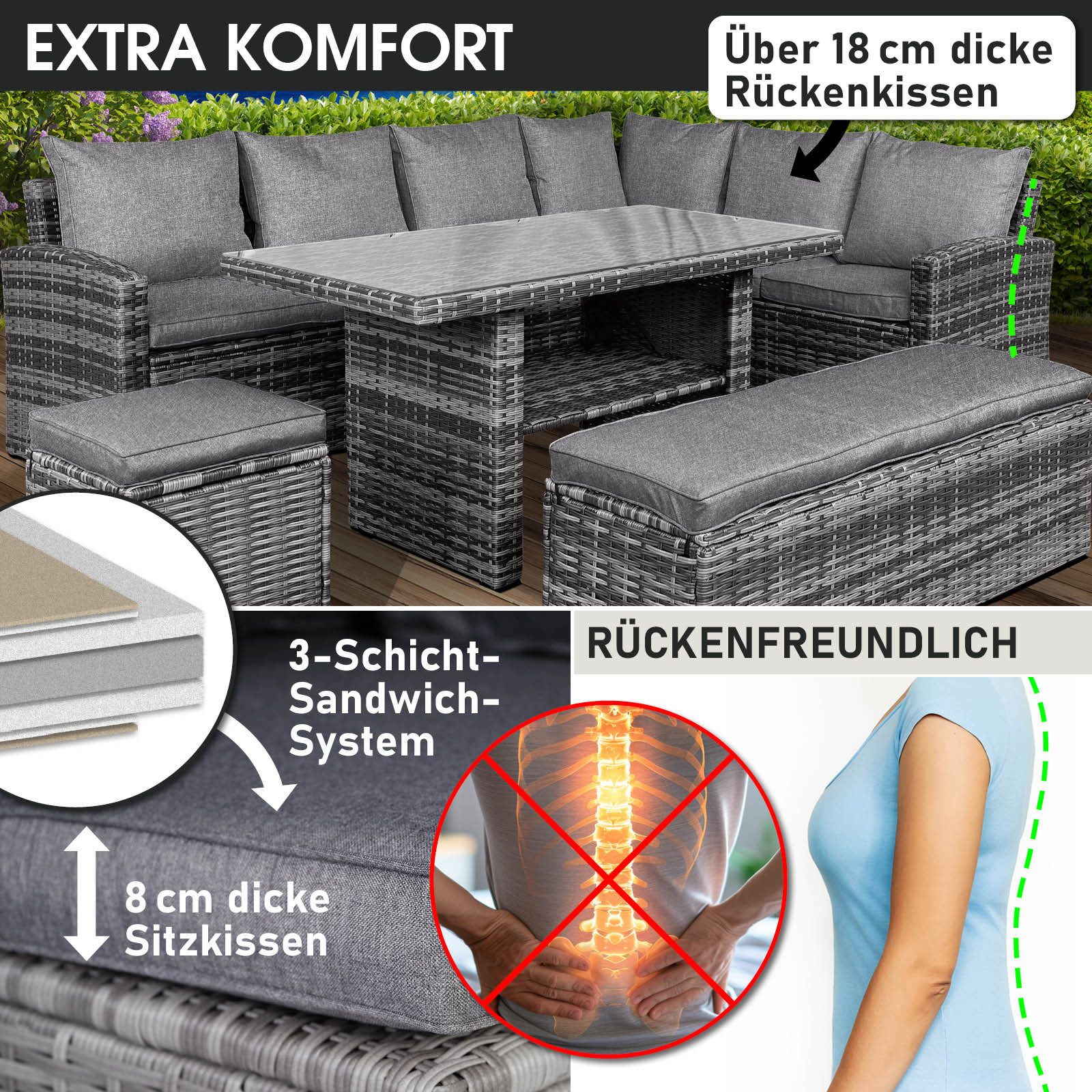 BRAST Garten-Essgruppe ECO bis zu 9 Personen viele Farben inkl. extra ...