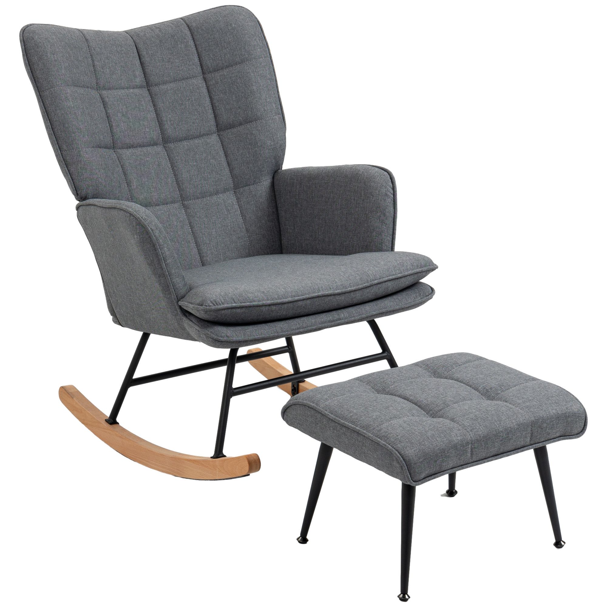Homcom Schaukelsessel Mit Hocker Relaxsessel Mit Leinenoptik