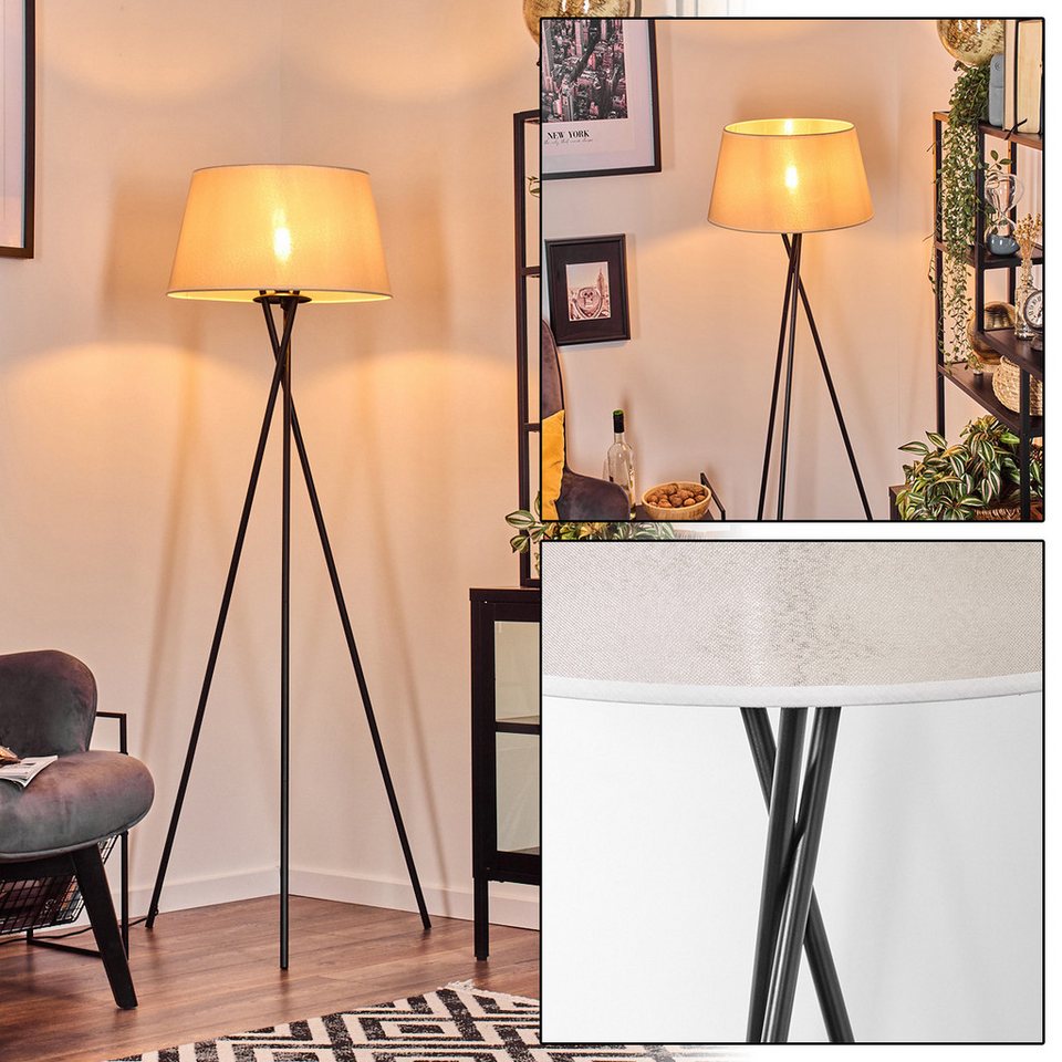 Hofstein Stehlampe Stehlampe Aus Metallstoff In Schwarzbeigeweiß