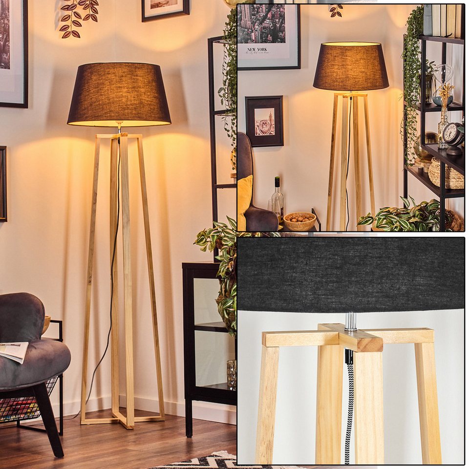 Hofstein Stehlampe Stehlampe Mit Holzfuß Und Schirm Aus Stoff Ohne