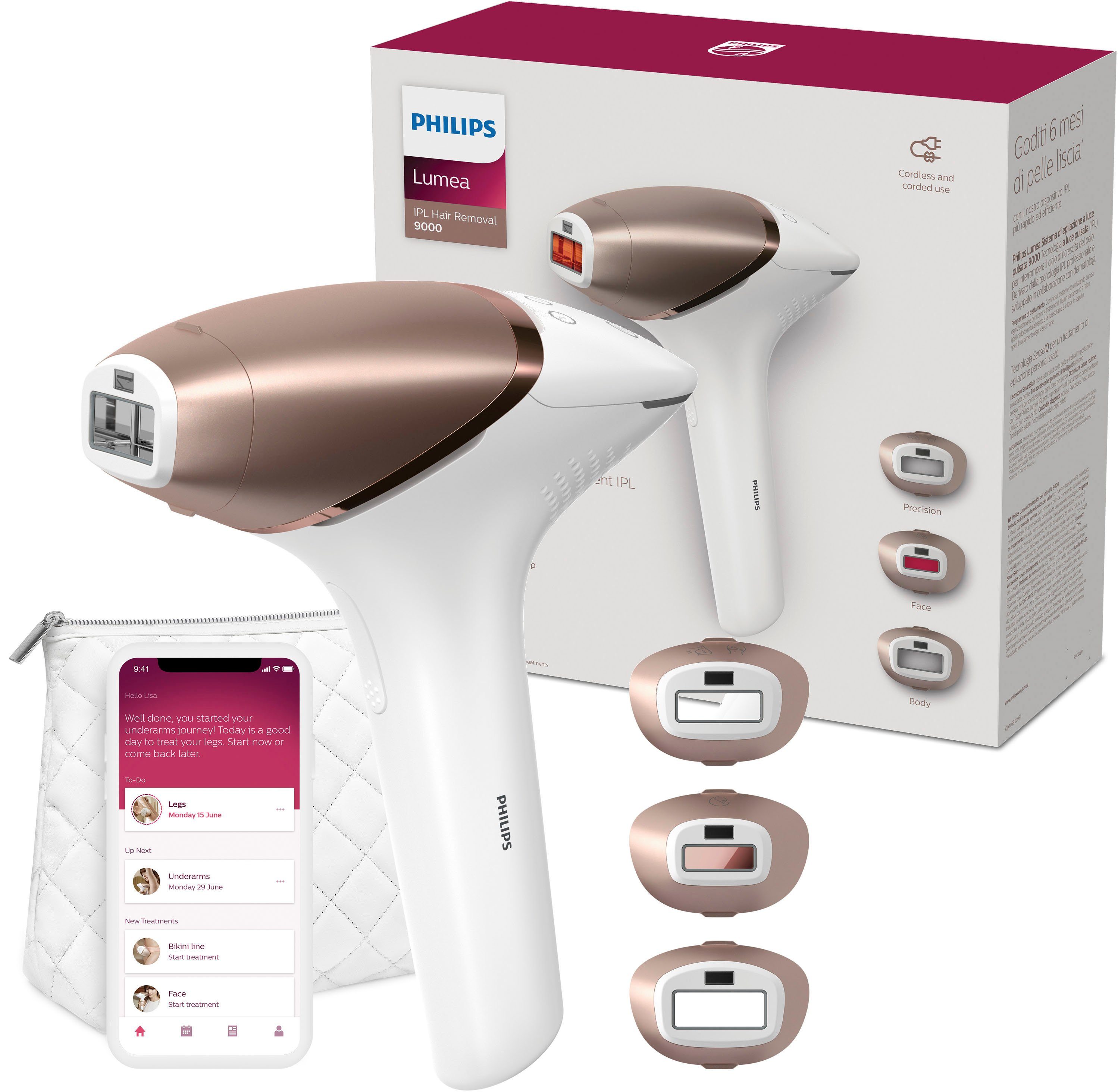 Philips IPL-Haarentferner Lumea S9000 BRI955/00, 450.000 Lichtimpulse, 3 Aufsätze (Körper ...
