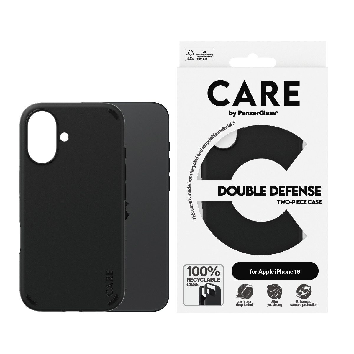 CARE by PanzerGlass Handyhülle Double Defence Case für Apple iPhone 16, Backcover, Schutzhülle ...