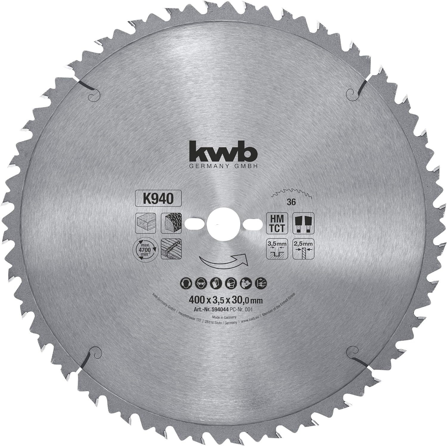 kwb Kreissägeblatt, Kreissägeblatt 400 x 30 mm, Made in Germany, sehr schneller Schnit